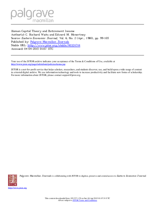 (PDF) Human Capital Theory and Retirement Income
