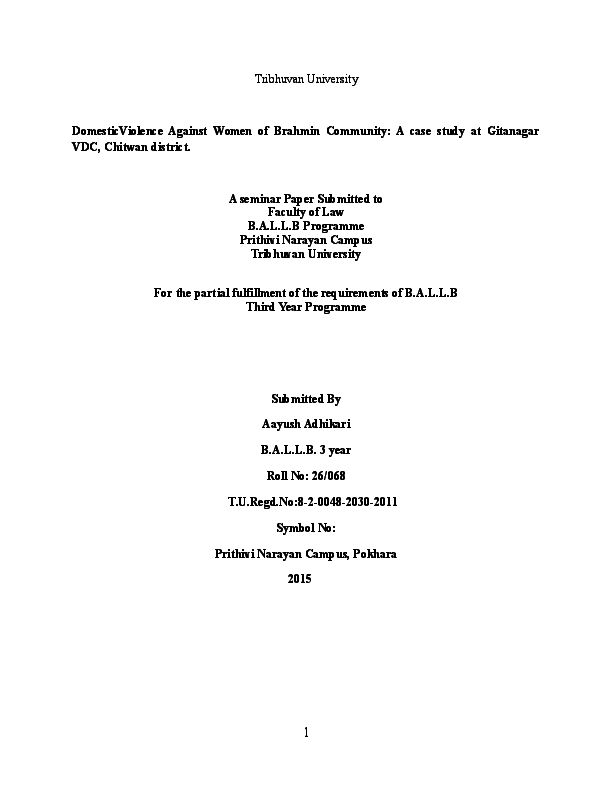 (DOC) A case study of domestic violence against women in Nepal