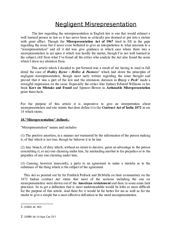 (DOC) Negligent Misrepresentation Then and Now