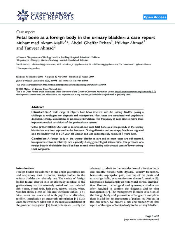 (PDF) Fetal bone as a foreign body in the urinary bladder: a case report