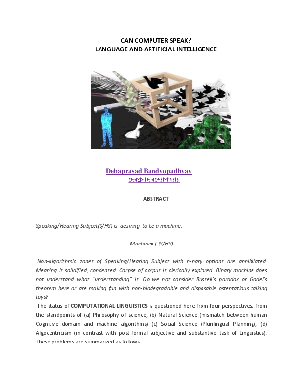 (PDF) CAN COMPUTER SPEAK? LANGUAGE AND ARTIFICIAL INTELLIGENCE