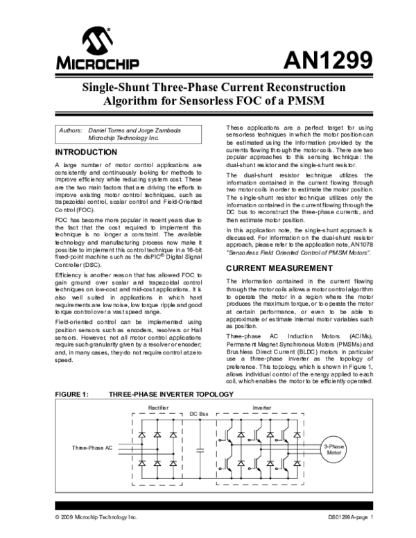 (PDF) Single-Shunt Three-Phase Current Reconstruction Algorithm for Sensorless FOC of a PMSM Authors