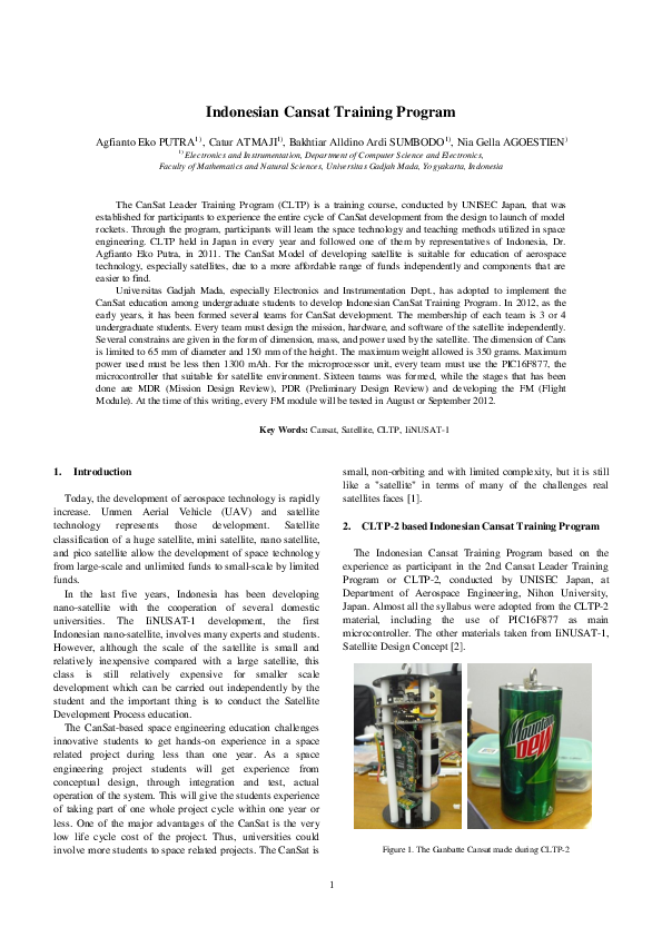 (PDF) Indonesian Cansat Training Program