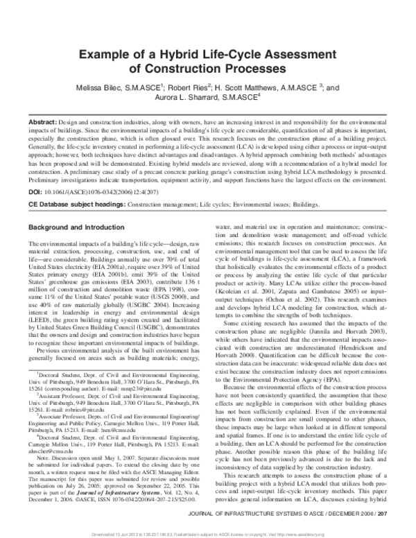 (PDF) Example of a Hybrid Life-Cycle Assessment of Construction Processes