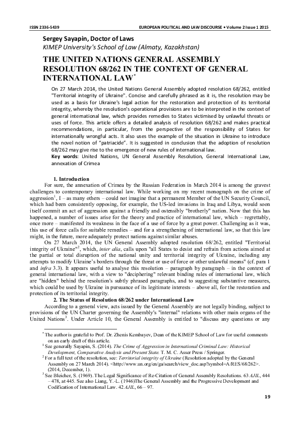 (PDF) The United Nations General Assembly Resolution 68/262 in the ...