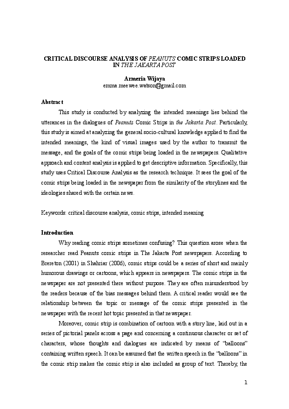 (DOC) CRITICAL DISCOURSE ANALYSIS OF PEANUTS COMIC STRIPS LOADED IN THE ...