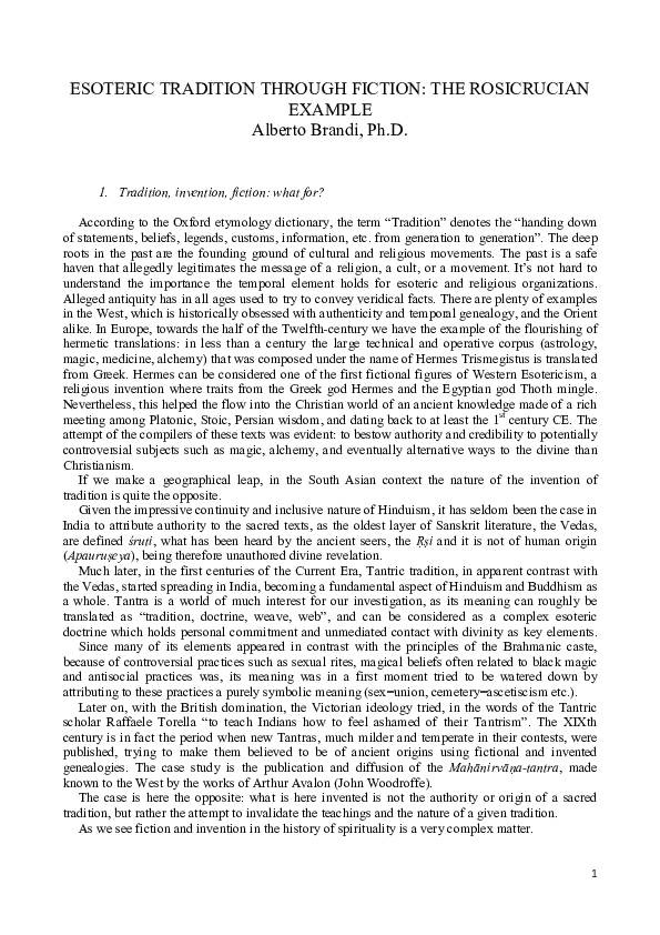 (PDF) Esoteric Tradition Through Fiction: the Rosicrucian Example.