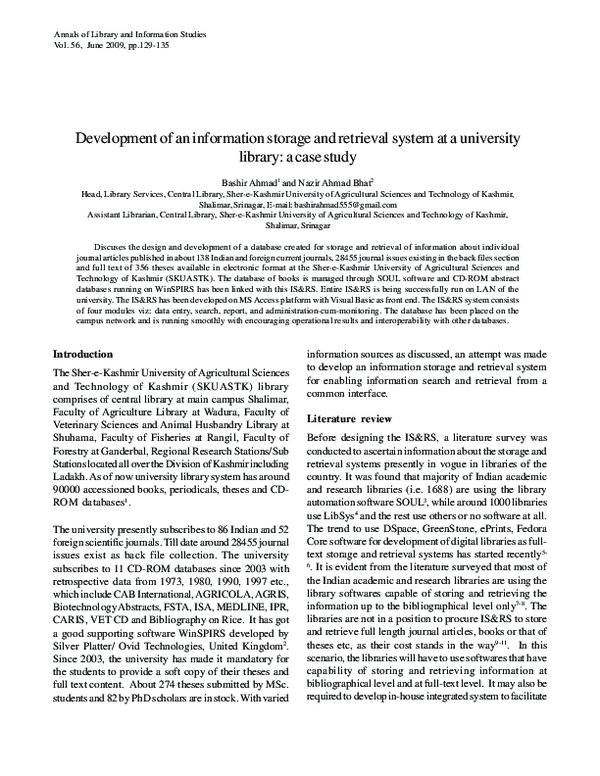 (PDF) Design and development of an information storage and retrieval ...
