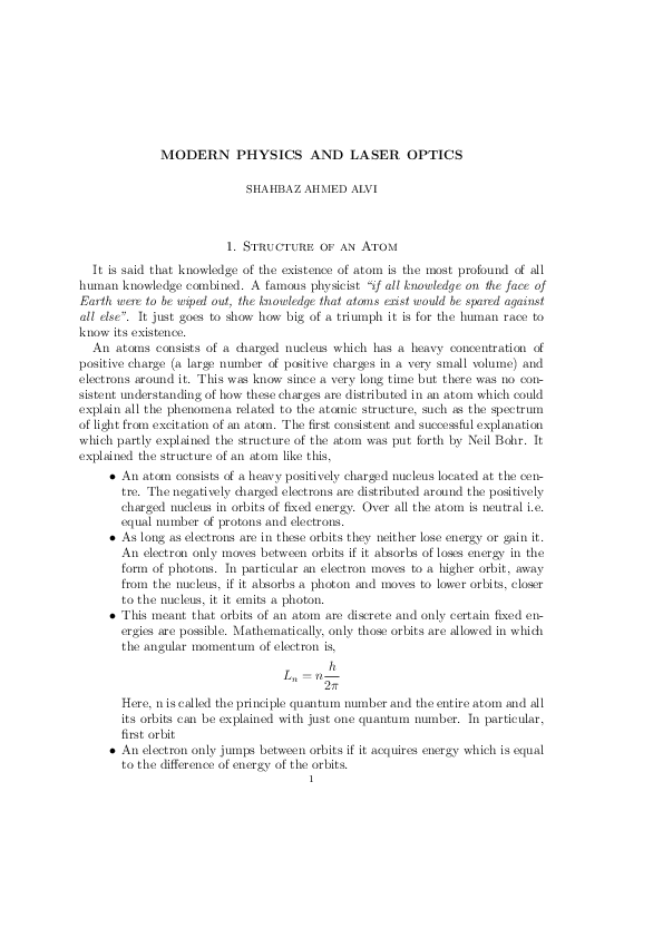 (PDF) Modern Physics: Atomic Structure and Laser