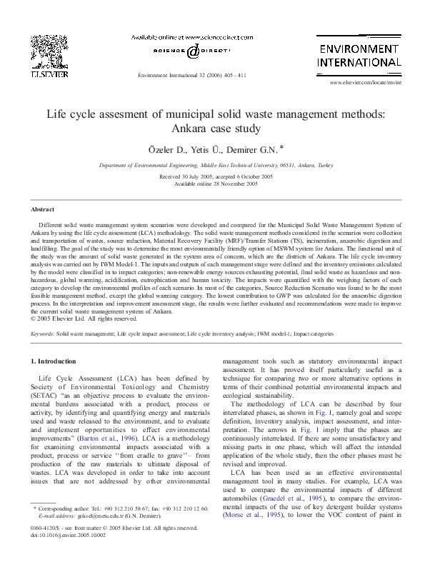 (PDF) Life cycle assesment of municipal solid waste management methods: Ankara case study