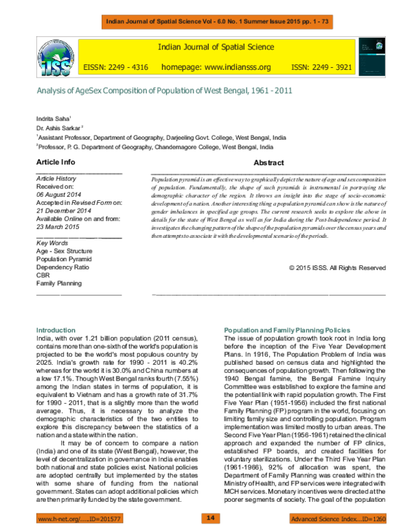 Pdf Analysis Of Age Position Of Population Of West Bengal
