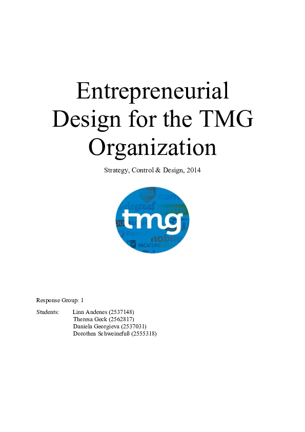 (PDF) Entrepreneurial Design for the TMG Organization
