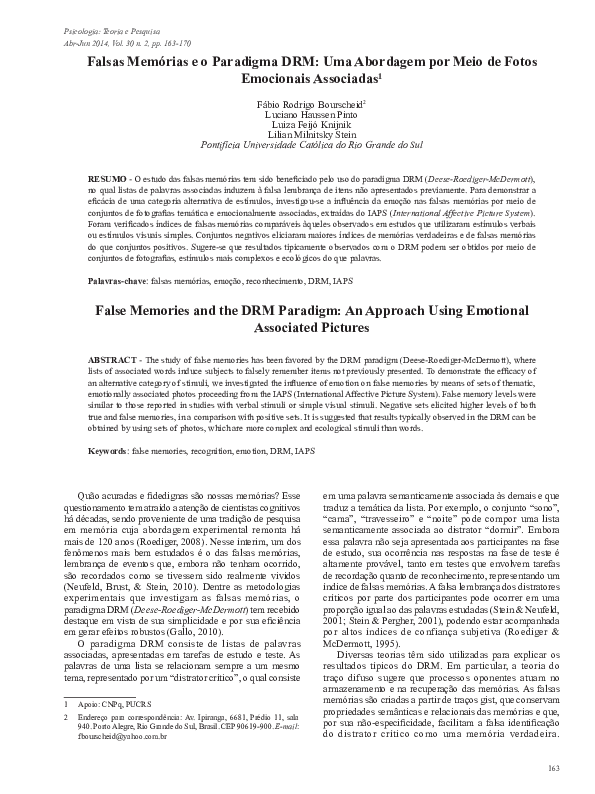 (PDF) Falsas Memórias e o Paradigma DRM: Uma Abordagem por Meio de ...