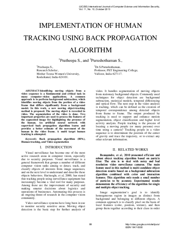 Pdf Implementation Of Human Tracking Using Back Propagation Algorithm Journal Of Computer