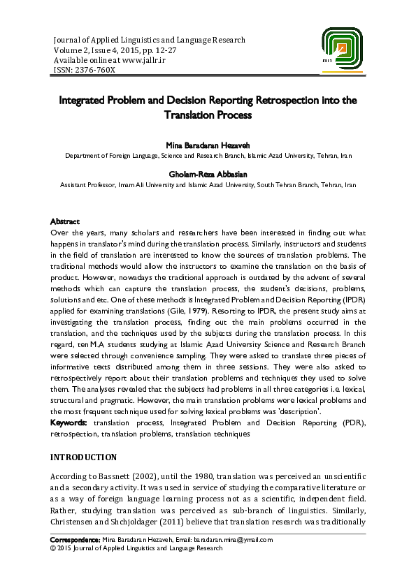 (PDF) Integrated Problem and Decision Reporting Retrospection into the ...