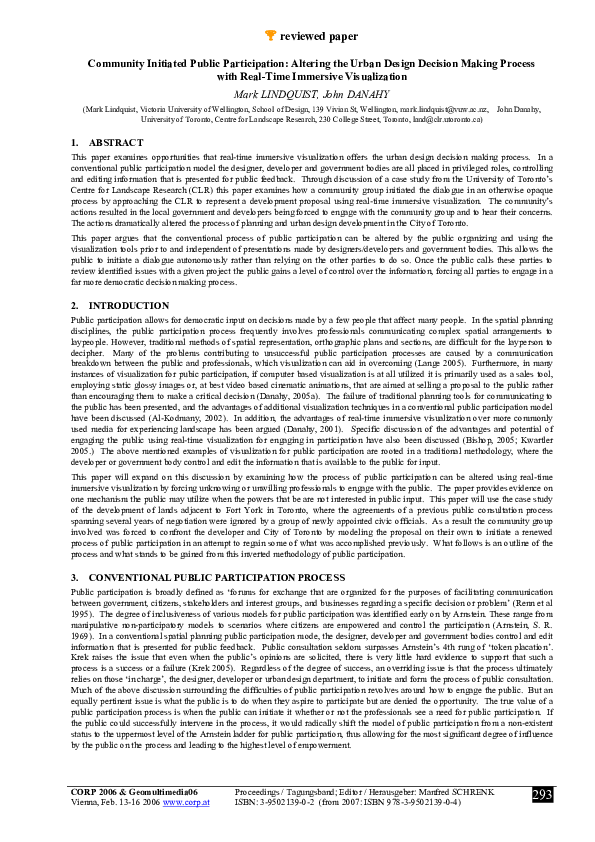 Pdf Community Initiated Public Participation Altering The Urban Design Decision Making