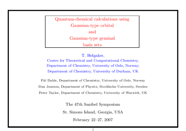 Pdf Quantum Chemical Calculations Using Gaussian Type Orbital And