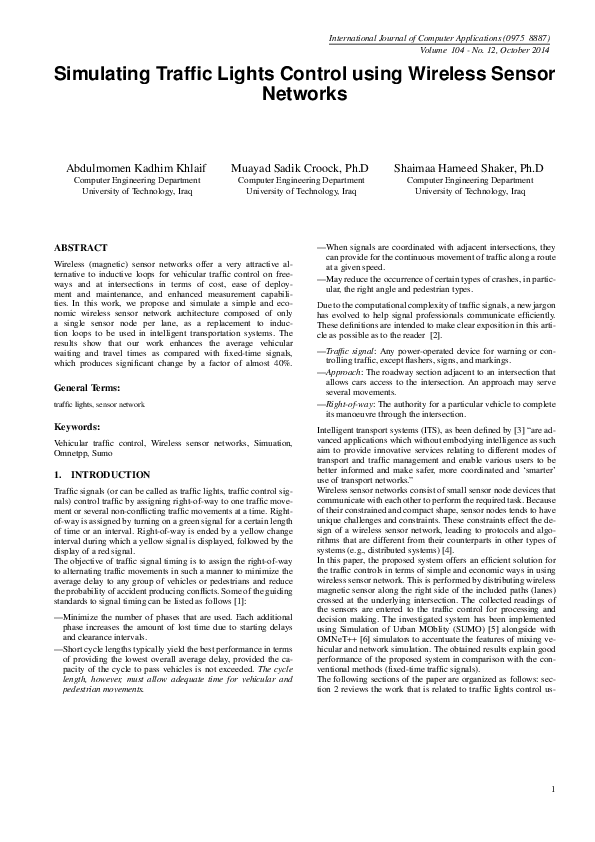 Pdf Simulating Traffic Lights Control Using Wireless Sensor Networks