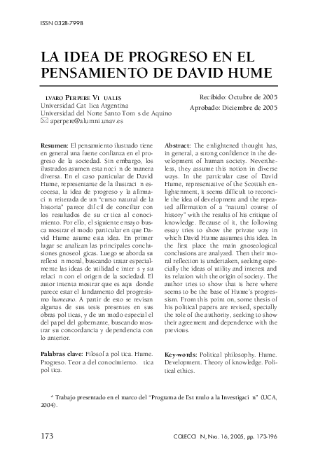 (PDF) La idea de progreso en el pensamiento de David Hume