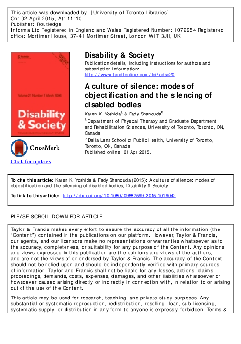 (PDF) A culture of silence: modes of objectification and the silencing ...