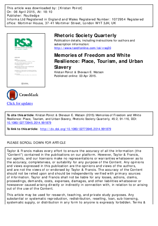 (PDF) Memories of Freedom and White Resilience: Place, Tourism, and ...