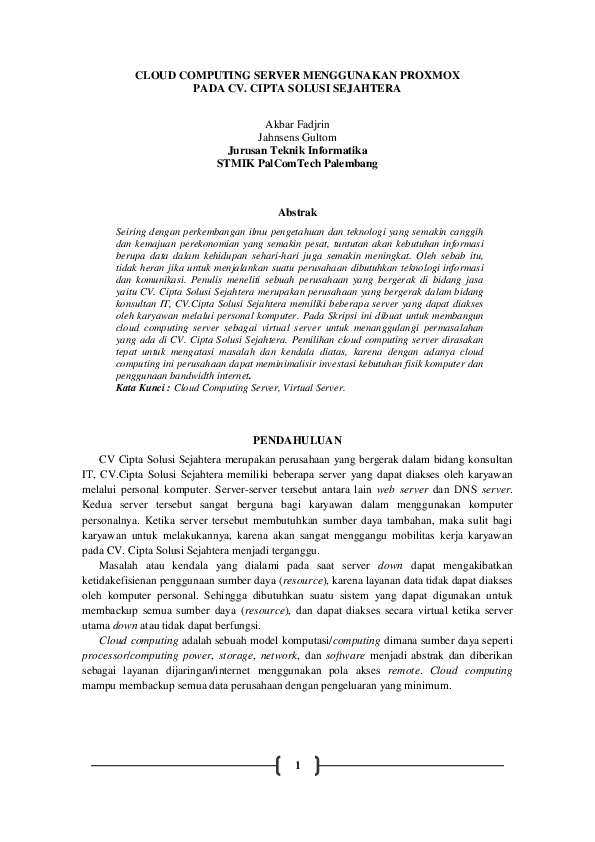 (PDF) CLOUD COMPUTING SERVER MENGGUNAKAN PROXMOX PADA CV. CIPTA SOLUSI SEJAHTERA