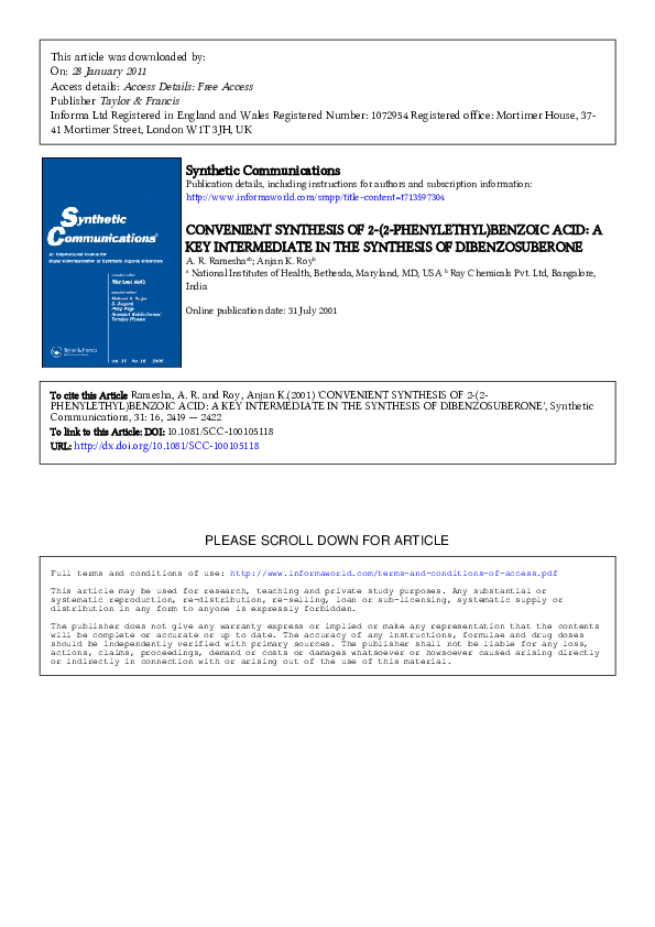 (PDF) CONVENIENT SYNTHESIS OF 2-(2-PHENYLETHYL)BENZOIC ACID: A KEY ...