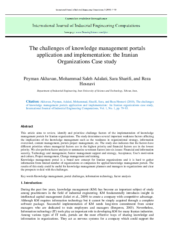 (PDF) The challenges of knowledge management portals application and implementation_the Iranian ...
