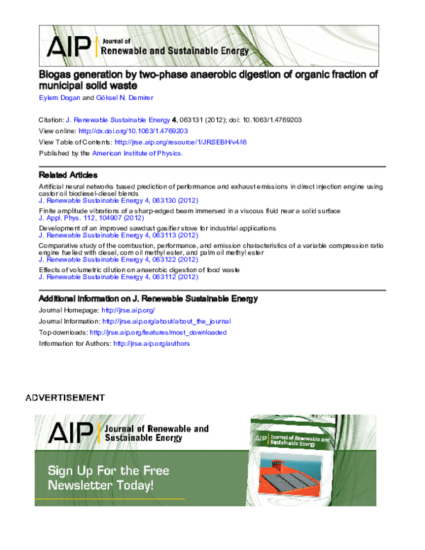(PDF) Biogas generation by two-phase anaerobic digestion of organic ...
