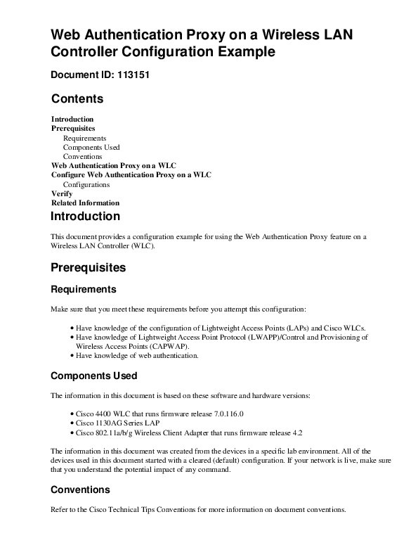 Configuring Web Authentication Proxy On Wlc