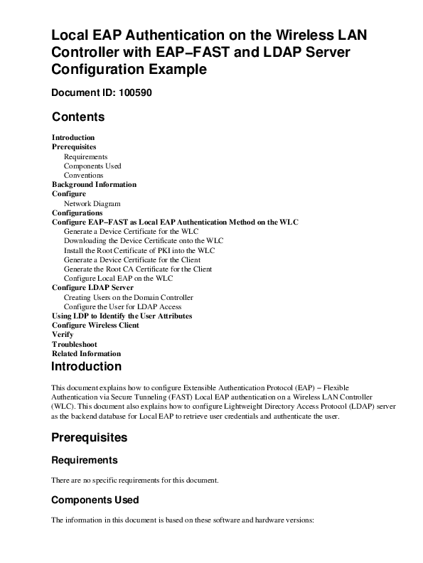 Local Eap Authentication On The Wireless Lan Controller With Eap−fast And Ldap Server
