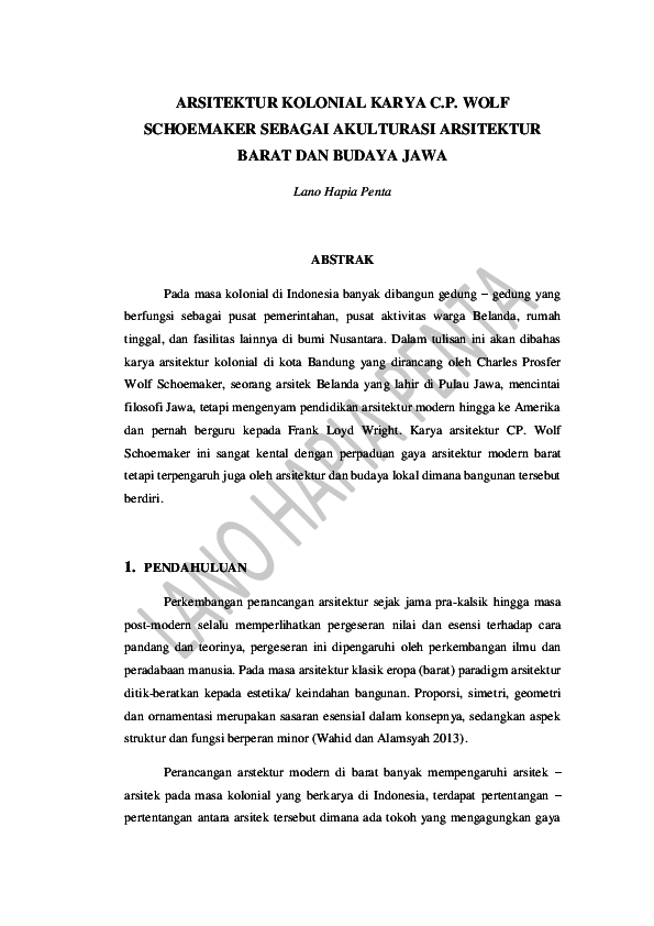 (PDF) ARSITEKTUR KOLONIAL KARYA C.P. WOLF SCHOEMAKER SEBAGAI AKULTURASI ...