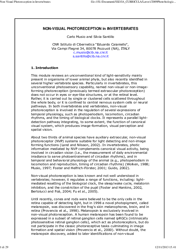 (PDF) Non-Visual Photoreception in Invertebrates