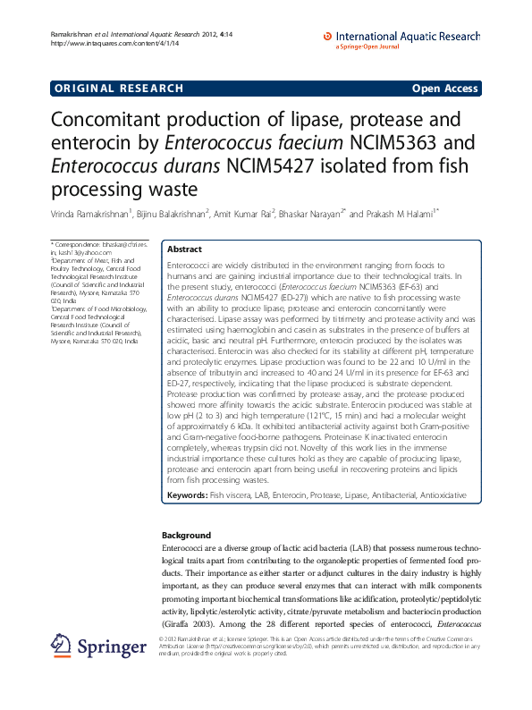Pdf Concomitant Production Of Lipase Protease And Enterocin By