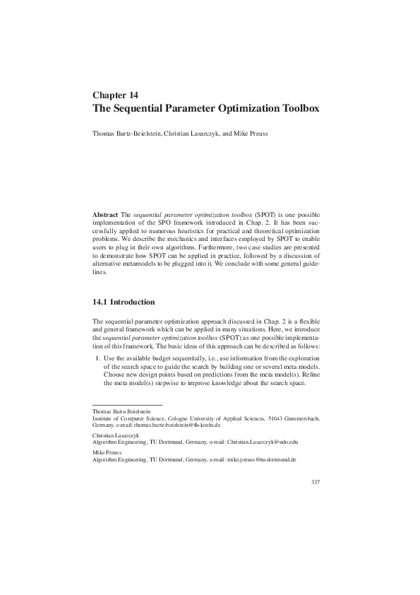 Pdf The Sequential Parameter Optimization Toolbox