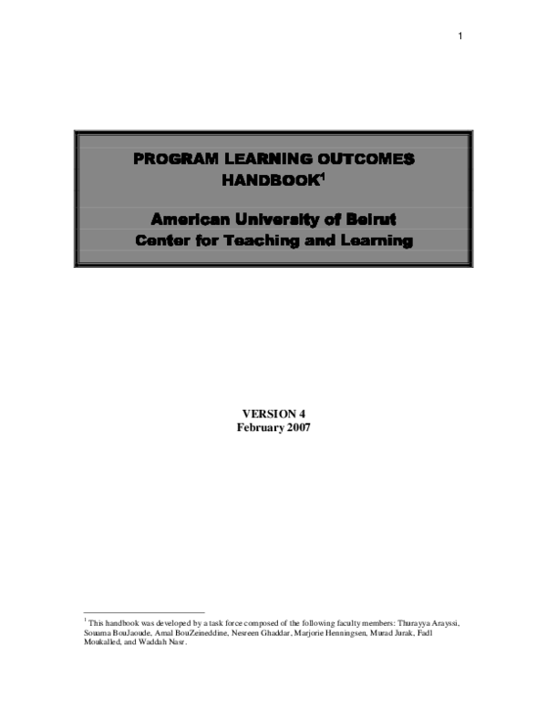(PDF) PROGRAM LEARNING OUTCOMES HANDBOOK1 Am erican University of ...