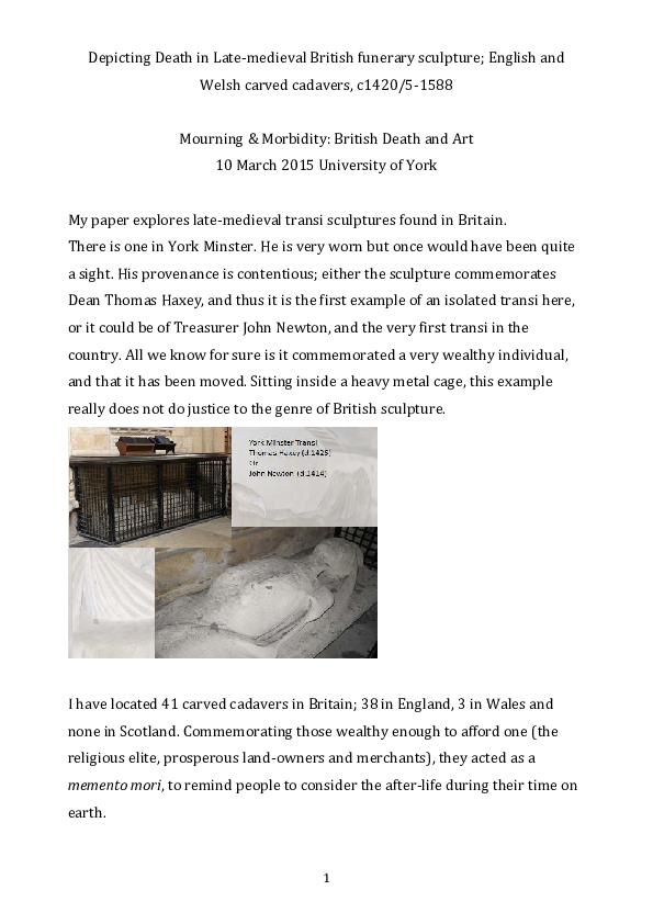(PDF) Depicting Death in Late-medieval British funerary sculpture ...