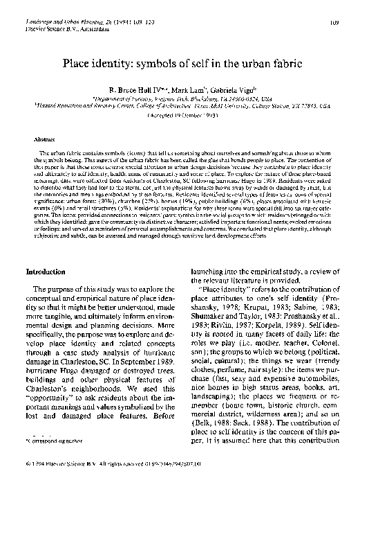 (PDF) Place identity: symbols of self in the urban fabric