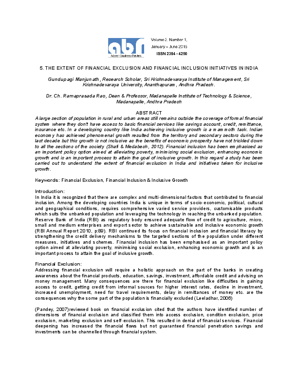 THE EXTENT OF FINANCIAL EXCLUSION AND FINANCIAL INCLUSION INITIATIVES ...