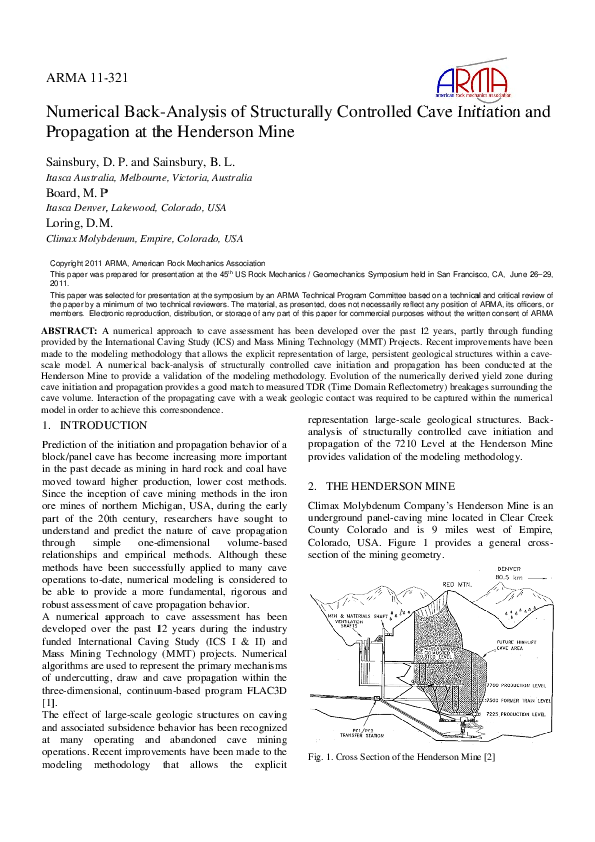 Pdf Numerical Back Analysis Of Structurally Controlled Cave Inititation And Propagation At The