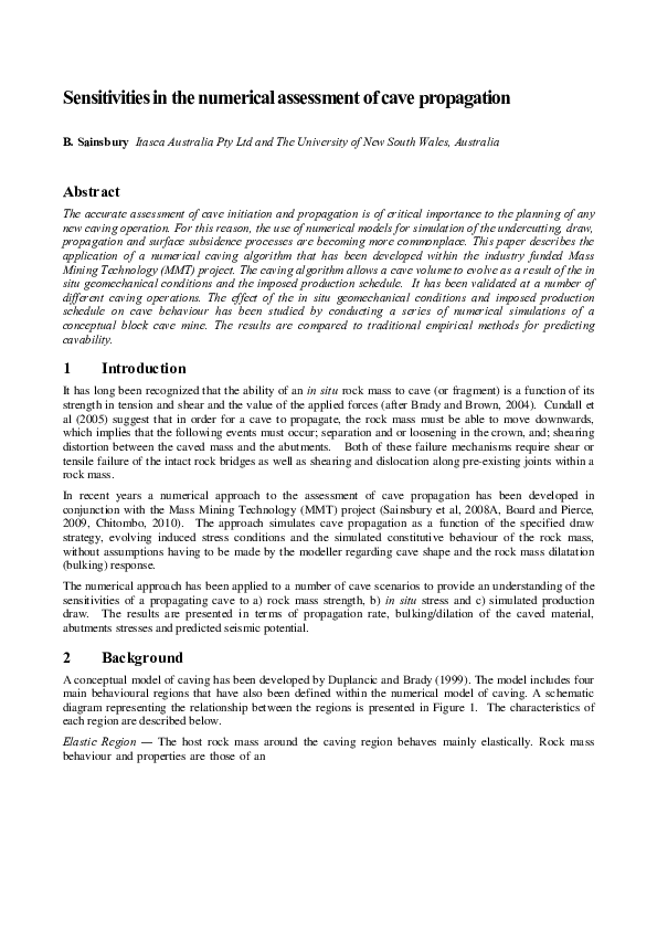 (PDF) Sensitivities in the numerical assessment of cave propagation