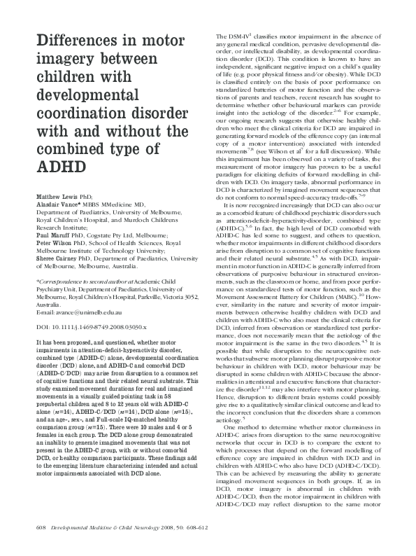 (PDF) Differences in motor imagery between children with developmental ...