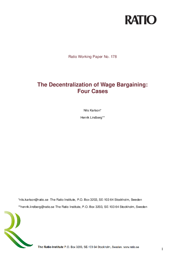 (PDF) The Decentralization of Wage Bargaining: Four Cases