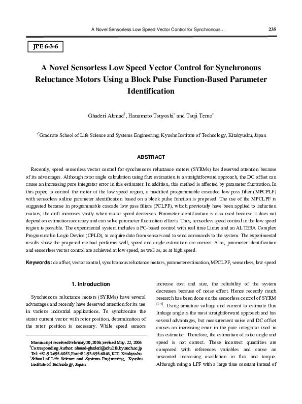 (PDF) A Novel Sensorless Low Speed Vector Control for Synchronous Reluctance Motors Using a ...