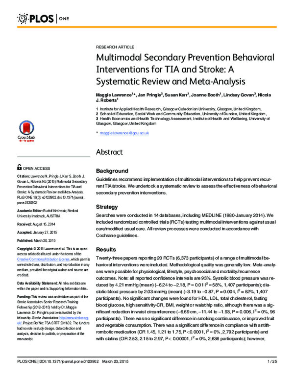 (PDF) Multimodal Secondary Prevention Behavioral Interventions for TIA ...