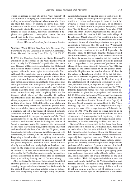 (PDF) Thomas Kuehne, Review of Waitman Beorn, Marching into Darkness ...