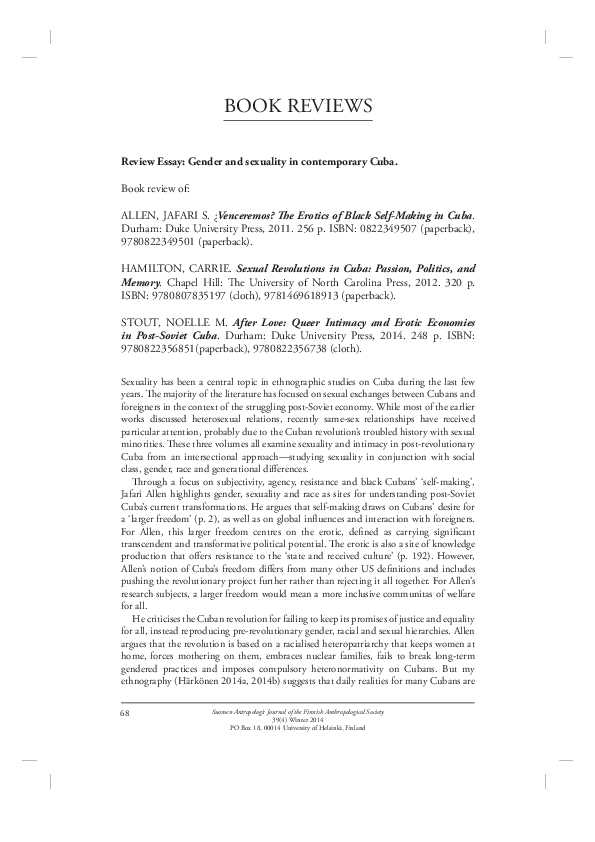 Pdf Gender And Sexuality In Modern Cuba A Review