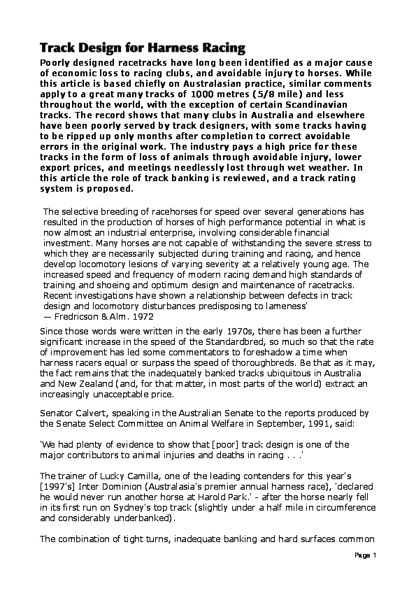 (PDF) Track Design for Harness Racing