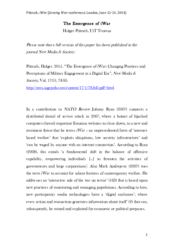 (PDF) The Emergence of iWar: Changing Perceptions of Military ...