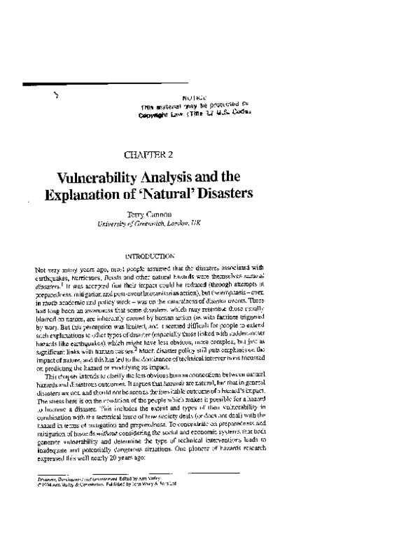 (PDF) Vulnerability Analysis and the Explanation of 'Natural'Disasters